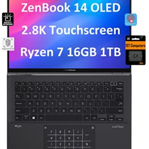 ASUS ZenBook 14 OLED UM3402 14" QHD+ Touchscreen (AMD Ryzen 7-5825U, 16GB RAM, 1TB SSD, 8-Core (Beats i7-1165G7)) Business Laptop, Backlit, Fingerprint, 19 Hr Battery, IST SD Card, Win 11 Home - 2023