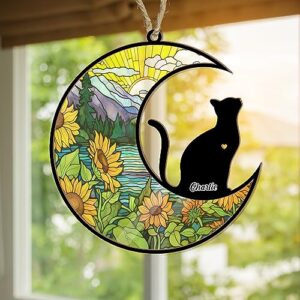 personalized cat memorial suncatcher/ornament - custom name cat loss memorial christmas 2023 ornament, stained glass light catcher cat sympathy gift, pet remembrance keepsake memory window hangings