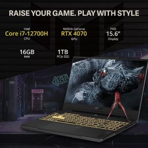 ASUS TUF F15 15.6” FHD Gaming Laptop, Intel Core i7-12700H, NVIDIA GeForce RTX 4070, 16GB RAM, 1TB SSD, RGB Keyboard, Numpad, Smart AMP Audio, Wi-Fi 6, Gray, Win 11 Pro, 32GB USB Card