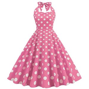 1950s dresses for women halter neck polk dots swing a line dress rockabilly tea party garden midi dress retro dresses for women vintage 1950s cocktail dresses for women pink