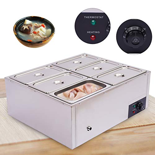 Commercial Electric Food Warmer, 6 Pot Stainless Steel Buffet Server Heater, 850W Buffet Food Warmer, 1.84Gal Buffet Server Food Warmer with 6 Lids