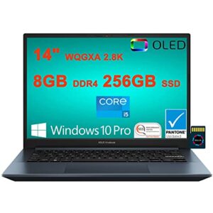 asus vivobook pro 14 oled business laptop | 14" 2.8k oled (400nits 100% dci-p3) | intel 4-core i5-11300h | 8gb ddr4 256gb ssd | backlit usb-c thunderbolt harman/kardon win10pro + 32gb microsd card