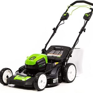 Greenworks Pro 21-Inch 80V Self-Propelled Cordless Lawn Mower, Tool-Only, MO80L00 & Pro 80V 20-Inch Snow Blower with 2Ah Battery and Charger