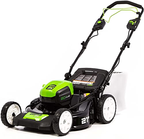 Greenworks Pro 21-Inch 80V Self-Propelled Cordless Lawn Mower, Tool-Only, MO80L00 & Pro 80V 20-Inch Snow Blower with 2Ah Battery and Charger