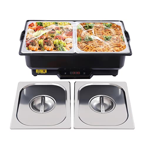 9QT Buffet Server & Food Warmer, Commercial Chafer Food Warmers for Restaurants Party School, Temperature Adjustable, Black Half Size, 22.4×13.6×*7.1in