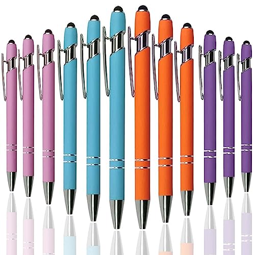 RGFF 12-Count Pack Retractable Ballpoint Pen, Black Ink, Assorted Colors, Silky Writing Rolling Ball Gel Pens, 2-in-1 stylus (A)