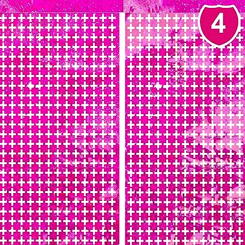 4 Packs Pink Disco Foil Curtain, Glitter Hot Pink Metallic Backdrop for Barbie Party, Birthday, Wedding, Baby Shower, Bachelorette Party Decorations Supplies