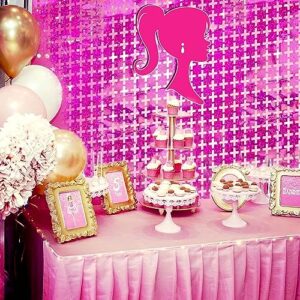 4 Packs Pink Disco Foil Curtain, Glitter Hot Pink Metallic Backdrop for Barbie Party, Birthday, Wedding, Baby Shower, Bachelorette Party Decorations Supplies