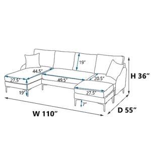 Modern Convertible U-Shaped Sectional Corner Sofa for Living Room,Upholstered Accent Modular Sectionals Sofá Couch Bed for Home Office