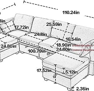 Modern Convertible U-Shaped Sectional Corner Sofa for Living Room,Upholstered Accent Modular Sectionals Sofá Couch Bed for Home Office