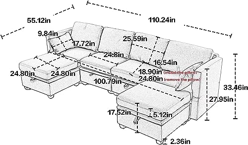 Modern Convertible U-Shaped Sectional Corner Sofa for Living Room,Upholstered Accent Modular Sectionals Sofá Couch Bed for Home Office