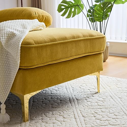 FULife Modern Convertible L-Shaped Corner Sofa for Living Room,Upholstered Accent Modular Sectionals Sofá Couch Bed for Home Office, Yellow Velvet w/Chaise Lounge 83" w