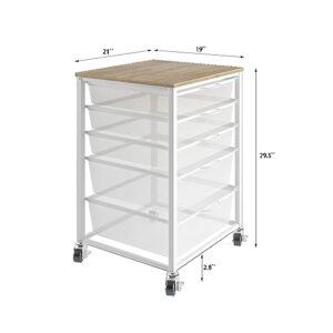 Rolling Storage Cart on Wheels, with 5 Handle Mesh Drawers Baskets and Wooden Top, Industrial Mobile Storage Cabinet, Scrapbook Paper Office School Organizer for Office Pantry Bathroom