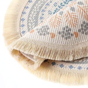 LUOZZY 4 Pcs Round Braided Placemats Table Mats Farmhouse Jute Table Mats with Pompom Tassel