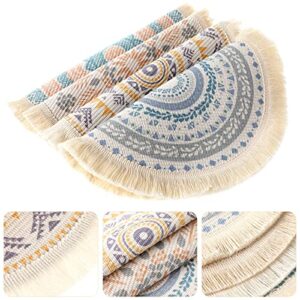 LUOZZY 4 Pcs Round Braided Placemats Table Mats Farmhouse Jute Table Mats with Pompom Tassel