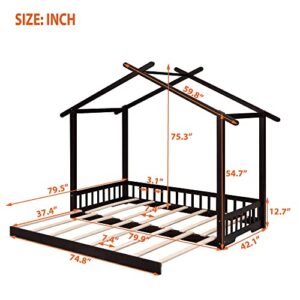 LCH Extending House Bed, Wooden Daybed Frame, Double Twin Size Bed, Wooden Daybed with Trundle for Kids Toddlers Girls Boys, Practical Durable Bed, for Bedroom, Apartment and Dorm, Espresso