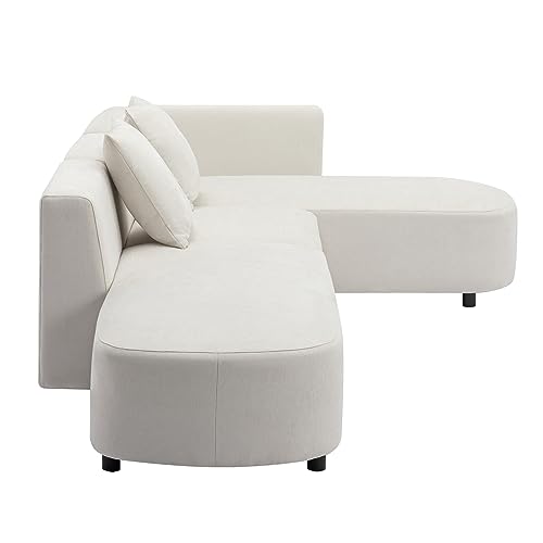 CALABASH Modern L Shaped U Style Seat Couch, Left Facing Sectional Modular Sofa, Convertible Upholstered 3-5 Seater Couches with 2 Pillows for Living Room, Bedroom, Office (White, L-Shaped)