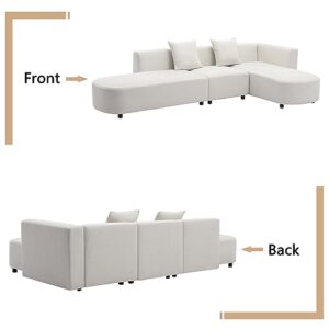 CALABASH Modern L Shaped U Style Seat Couch, Left Facing Sectional Modular Sofa, Convertible Upholstered 3-5 Seater Couches with 2 Pillows for Living Room, Bedroom, Office (White, L-Shaped)