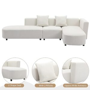 CALABASH Modern L Shaped U Style Seat Couch, Left Facing Sectional Modular Sofa, Convertible Upholstered 3-5 Seater Couches with 2 Pillows for Living Room, Bedroom, Office (White, L-Shaped)