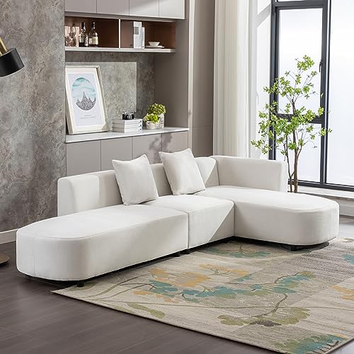 CALABASH Modern L Shaped U Style Seat Couch, Left Facing Sectional Modular Sofa, Convertible Upholstered 3-5 Seater Couches with 2 Pillows for Living Room, Bedroom, Office (White, L-Shaped)