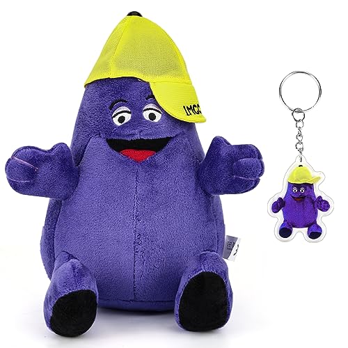 8.2 inch Grimace Plush Toy Purple Grimace Shake Stuffed Animal Puppet for Kids and Fans Happy Birthday Gifts (Free Grimace Keychain)