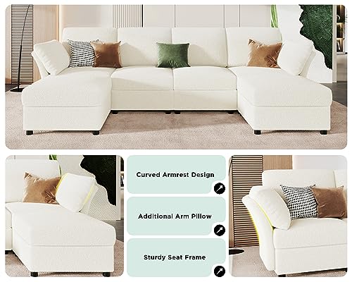 VanAcc Sectional Couch 6 Seats, Modular Sectional Sofa U Shaped sectional with Ottomans, Reversible Sofa Couch for Living Room, Offwhite Bouclé