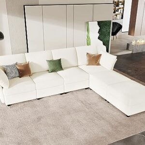 VanAcc Sectional Couch 6 Seats, Modular Sectional Sofa U Shaped sectional with Ottomans, Reversible Sofa Couch for Living Room, Offwhite Bouclé