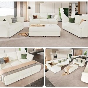 VanAcc Sectional Couch 6 Seats, Modular Sectional Sofa U Shaped sectional with Ottomans, Reversible Sofa Couch for Living Room, Offwhite Bouclé