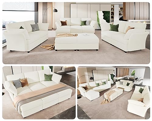 VanAcc Sectional Couch 6 Seats, Modular Sectional Sofa U Shaped sectional with Ottomans, Reversible Sofa Couch for Living Room, Offwhite Bouclé