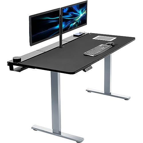 VIVO Electric Height Adjustable 60 x 30 inch Memory Stand Up Desk, Black Table Top with Built-in Concealed Cable Trays and Full-Size Pad, Gray Frame, Standing Workstation, DESK-KIT-1G6-P3B