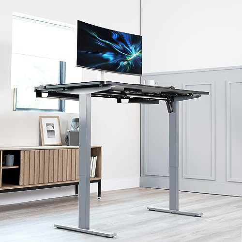 VIVO Electric Height Adjustable 60 x 30 inch Memory Stand Up Desk, Black Table Top with Built-in Concealed Cable Trays and Full-Size Pad, Gray Frame, Standing Workstation, DESK-KIT-1G6-P3B