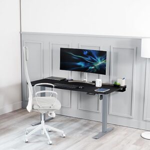 VIVO Electric Height Adjustable 60 x 30 inch Memory Stand Up Desk, Black Table Top with Built-in Concealed Cable Trays and Full-Size Pad, Gray Frame, Standing Workstation, DESK-KIT-1G6-P3B