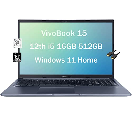 ASUS VivoBook S15 15.6" FHD IPS Business Laptop (Intel 12-Core i5-1240P, 16GB RAM, 512GB PCIe SSD, Iris Xe Graphics) Backlit, Fingerprint, Wi-Fi 6, IST Cable, Webcam, Win 11 Home, F1502ZA-DS52