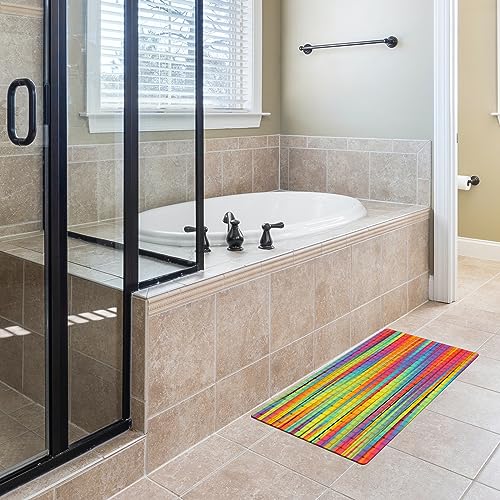 Bath Tub Shower Mat 26.8 x 15 Inch Non-Slip Safety Bathtub Mat with Suction Cups Machine Washable Bathroom Mats with Drain Holes Colorful Striped