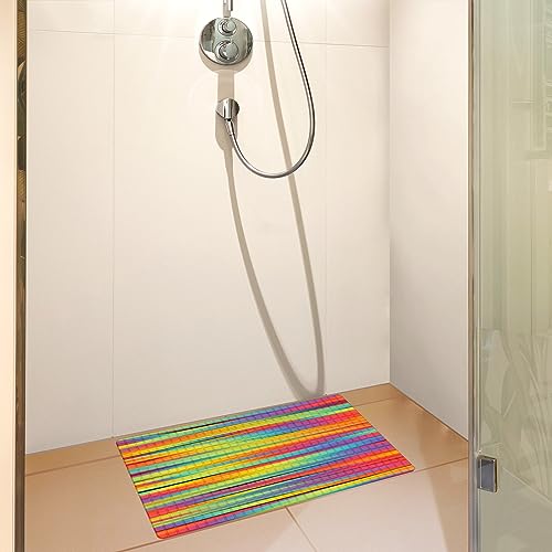 Bath Tub Shower Mat 26.8 x 15 Inch Non-Slip Safety Bathtub Mat with Suction Cups Machine Washable Bathroom Mats with Drain Holes Colorful Striped