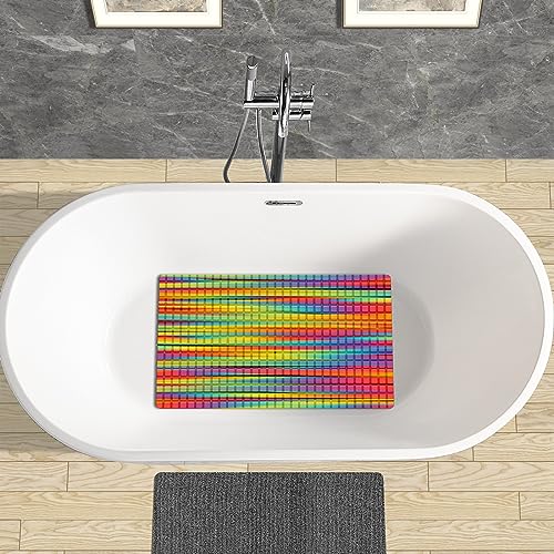 Bath Tub Shower Mat 26.8 x 15 Inch Non-Slip Safety Bathtub Mat with Suction Cups Machine Washable Bathroom Mats with Drain Holes Colorful Striped