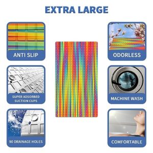 Bath Tub Shower Mat 26.8 x 15 Inch Non-Slip Safety Bathtub Mat with Suction Cups Machine Washable Bathroom Mats with Drain Holes Colorful Striped