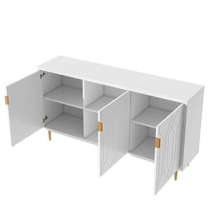 VilroCaz Modern 65'' Storage Sideboard Cabinet with Adjustable Shelves and Metal Legs, TV Stand for TV up to 70 inch, Center Console Table Sofa Table for Entryway Living Room Kitchen (A2-White)