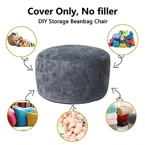 Bean Bag Chair Cover (No Filler), Big Round Soft Fluffy Faux Fur Beanbag Lazy Sofa Bed Cover, Adult Beanbag Chair Outside Cover, Grey, 4FT