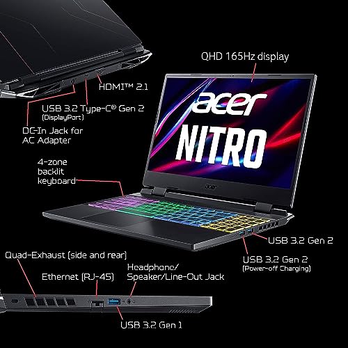 acer 2023 Newest Nitro 5 Gaming Laptop, 15.6" 165 Hz IPS Display, AMD Ryzen 7 6800H (8 core), NVIDIA GeForce RTX 3070 Ti, 32GB DDR5 RAM, 1TB SSD, Wi-Fi 6E, Backlit Keyboard, Windows 11 Home