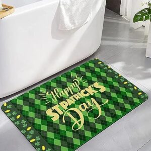 Geometry Bath Mat for Tub,Non Slip Bathroom Floor Runner Rug Quick Dry & Absorbent Diatomaceous Earth Kitchen Room Shower Sink Washable Doormat,St. Patrick's Day Checkered Clover Irish Green 18"x30"