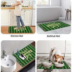 Geometry Bath Mat for Tub,Non Slip Bathroom Floor Runner Rug Quick Dry & Absorbent Diatomaceous Earth Kitchen Room Shower Sink Washable Doormat,St. Patrick's Day Checkered Clover Irish Green 18"x30"