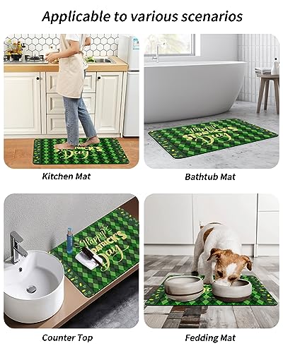 Geometry Bath Mat for Tub,Non Slip Bathroom Floor Runner Rug Quick Dry & Absorbent Diatomaceous Earth Kitchen Room Shower Sink Washable Doormat,St. Patrick's Day Checkered Clover Irish Green 18"x30"