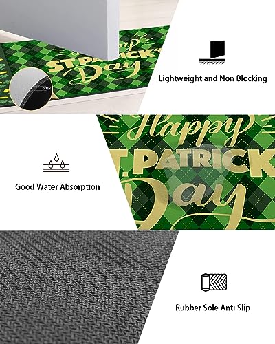 Geometry Bath Mat for Tub,Non Slip Bathroom Floor Runner Rug Quick Dry & Absorbent Diatomaceous Earth Kitchen Room Shower Sink Washable Doormat,St. Patrick's Day Checkered Clover Irish Green 18"x30"