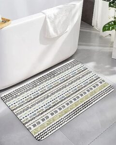 boho bath mat for tub,non slip bathroom floor runner rug quick dry & absorbent diatomaceous earth kitchen room shower sink washable doormat,black bohemia modern abstract geometric stripes 16"x24"