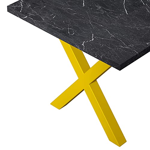 70.87" Modern Square Dining Table with Printed Black Marble Table Top+Gold X-Shape Table Leg (Black+Gold)