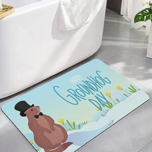 Groundhog Day Bath Mat for Tub,Non Slip Bathroom Floor Runner Rug Quick Dry & Absorbent Diatomaceous Earth Shower Sink Kitchen Living Room Washable Doormat,Spring Blue Forest Green Grass 16"x24"