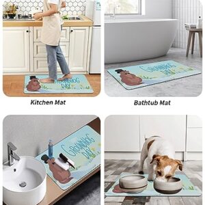 Groundhog Day Bath Mat for Tub,Non Slip Bathroom Floor Runner Rug Quick Dry & Absorbent Diatomaceous Earth Shower Sink Kitchen Living Room Washable Doormat,Spring Blue Forest Green Grass 16"x24"