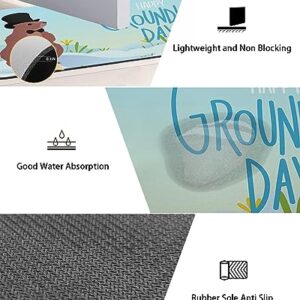 Groundhog Day Bath Mat for Tub,Non Slip Bathroom Floor Runner Rug Quick Dry & Absorbent Diatomaceous Earth Shower Sink Kitchen Living Room Washable Doormat,Spring Blue Forest Green Grass 16"x24"