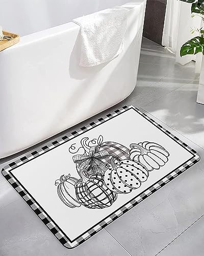 Black and White Bath Mat for Tub,Non Slip Bathroom Floor Runner Rug Quick Dry & Absorbent Diatomaceous Earth Kitchen Room Shower Sink Washable Doormat,Thanksgiving Pumpkin Boho Polka Dot Plaid 18"x30"